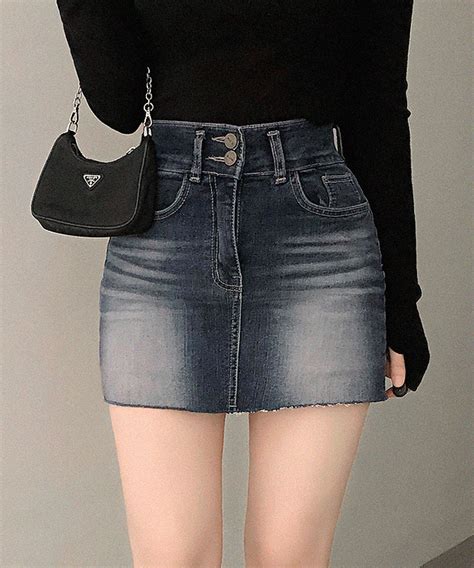 허리잘록 제르디 투버튼 브러쉬 워싱 데님 치마바지 스커트 에이블리