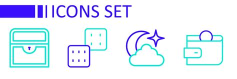 세트 라인 지갑 달과 별 게임 주사위 및 골동품 보물 상자 아이콘 벡터 0명에 대한 스톡 벡터 아트 및 기타 이미지 0명 가능성 가득 찬 Istock