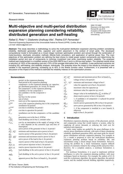 Pdf Multi Objective And Multi Period Distribution Expansion Planning Considering Reliability