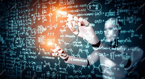 Premium Photo Mlp Ai Humanoid Robot Touch Screen Of Mathematics Formula And Science Equation
