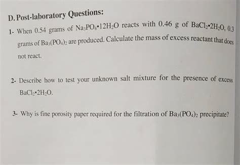 Solved D Post Laboratory Questions 1 A Student Weighs