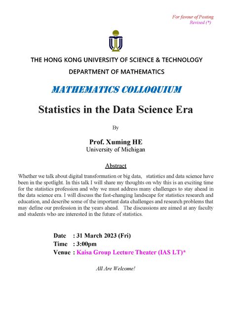 Department Of Mathematics Mathematics Colloquium Statistics In The
