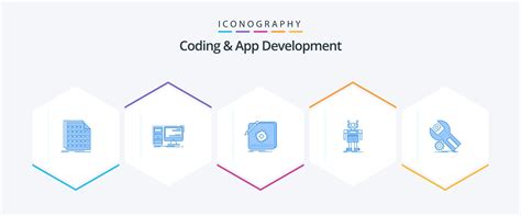Coding And App Development Blue Icon Pack Including Artificial Robot Workstation Design