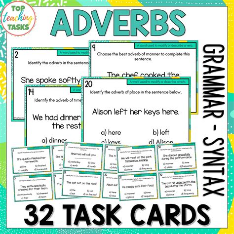 Adverbs Task Cards Grammar Syntax Activities Top Teaching Tasks