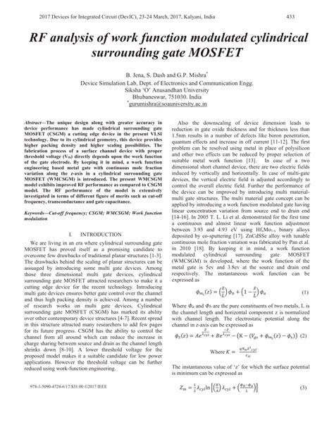 Pdf Rf Analysis Of Work Function Modulated Cylindrical Surrounding Gate Mosfet