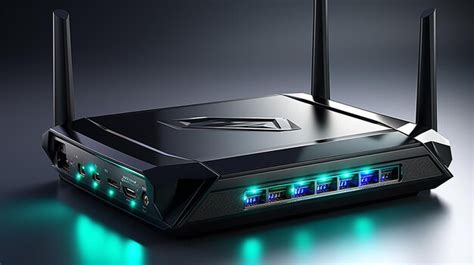 Premium Ai Image 3d Modern Wireless Wifi Black Router With Four Antennas And Blue Indicators
