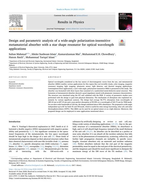 Pdf Design And Parametric Analysis Of A Wide Angle Polarization Insensitive Metamaterial