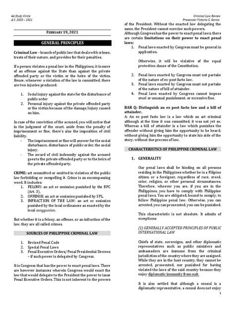 Criminal Law Review Prosec Garcia Notes 2021 Pdf Defamation Crime
