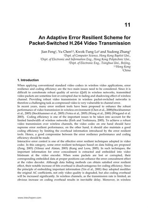 Pdf An Adaptive Error Resilient Scheme For Packet Switched H264 Dokumentips