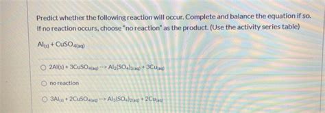 solved predict whether the following reaction will occur