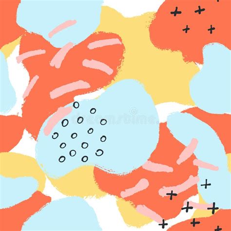 Modern Abstract Seamless Pattern Geometric Background With Brush Strokes In Memphis Style