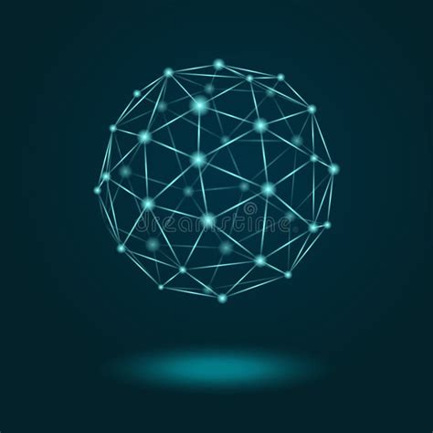 Wireframe Sphere Glowing On Dark Blue Background Abstract Polygonal