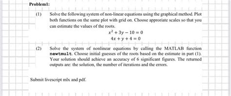 Solved 1 Solve The Following System Of Non Linear