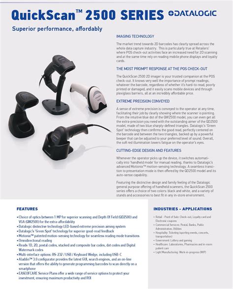 Datalogic Qw2520 Wired Barcode Scanner 1d And 2d Scanning Capabilities