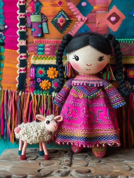 A Close Up Of A Doll And A Sheep On A Table Premium Ai Generated Image