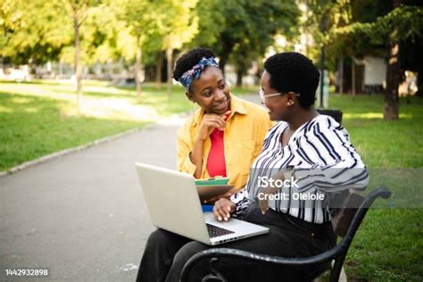 대학 졸업 후 공원에서 배우는 두 명의 아프리카계 미국인 소녀 20 24세에 대한 스톡 사진 및 기타 이미지 20 24세