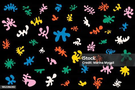 유기 액체 모양의 간단한 세트입니다 검은색 배경에 고립된 다양한 톤의 아메바 방울 소셜 미디어 게시물 브랜딩 배너를 위한 예술 형식 벡터 일러스트 레이 션입니다 기포에 대한