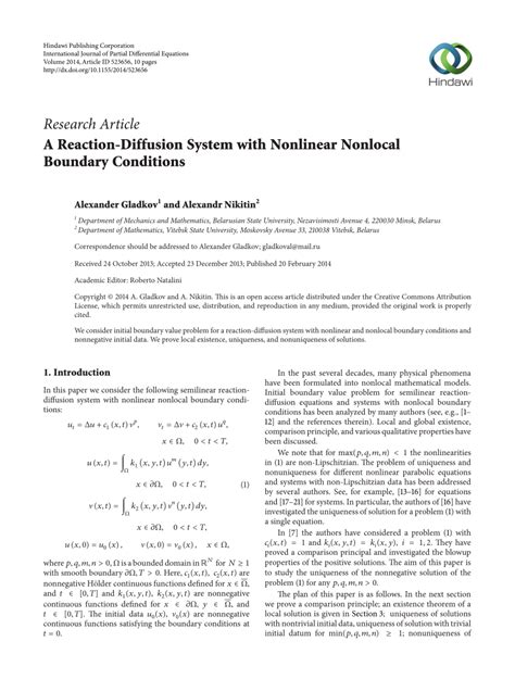 Pdf A Reaction Diffusion System With Nonlinear Nonlocal Boundary Conditions