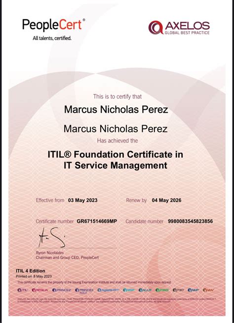 Itil Foundations Certified Marcus P