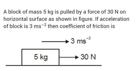 A Block Of Mass 5 Kg Is Pulled By A Force Of 30 N On Horizontal Surface A