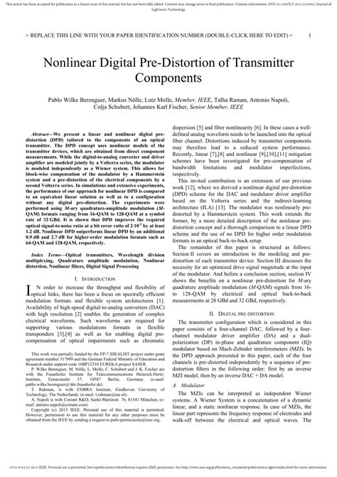 Pdf Nonlinear Digital Pre Distortion Of Transmitter Components