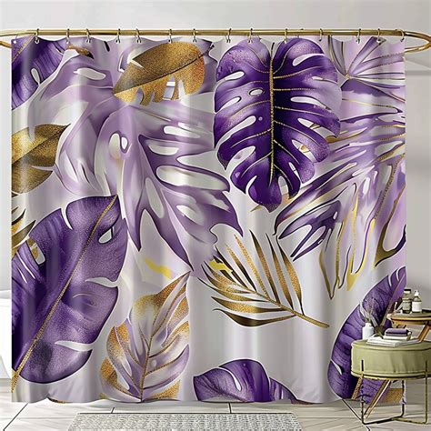 Exquisite Tropical Rainforest Shower Curtain With Purple And Gold