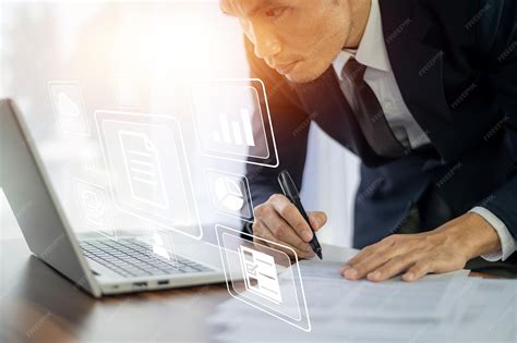 Premium Photo Businessman Using Computer For Document Management System Dms And Online