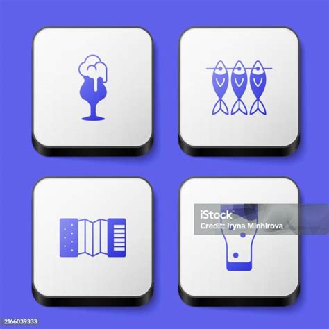 세트 맥주 한 잔 말린 생선 아코디언 및 아이콘 흰색 사각형 버튼입니다 벡터 0명에 대한 스톡 벡터 아트 및 기타 이미지 0