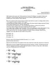 HW Pdf University Of Michigan EECS Electronic Circuits Fall PROBLEM SET Issued