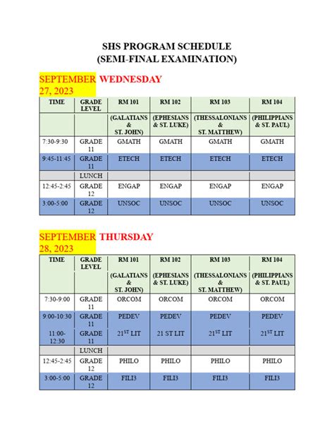 Semi Final Exam Sched For Shs And College El Classes Pdf New Testament Christianity And