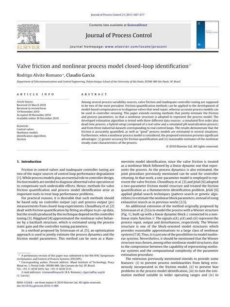 Pdf Valve Friction And Nonlinear Process Model Closed Loop Identification Dokumentips
