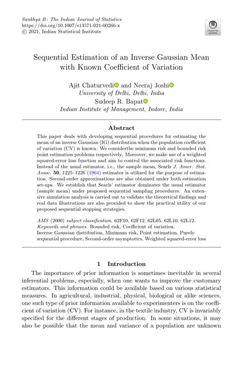 Pdf Sequential Estimation Of An Inverse Gaussian Mean With Known Coefficient Of Variation