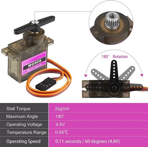 Seamuing 6 Piezas Mg90s Micro Servo 9g Servo Motor Metal Engranado Micro Servo Motor 9g Smart
