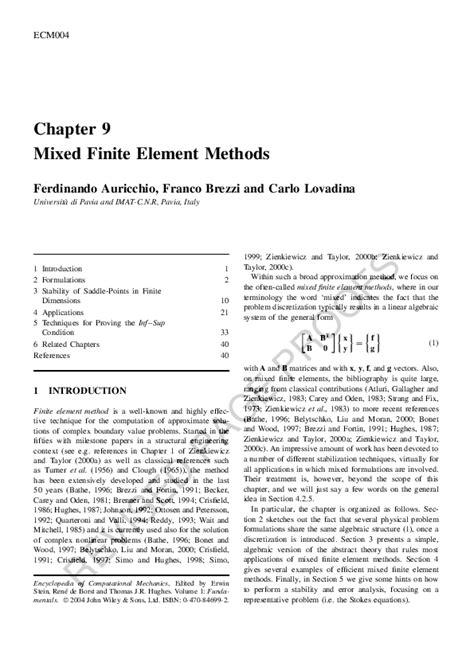 Pdf Mixed Finite Element Methods