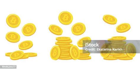 비트코인 코인 금화 더미 황금 동전 더미 돈 더미 및 금 더미 떨어지는 동전 떨어지는 돈 날아다니는 금화 황금빛 비 개체 그룹에 대한 스톡 벡터 아트 및 기타 이미지