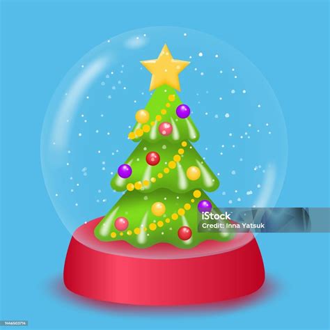 내부에 장식된 크리스마스 트리가 있는 유리 스노우 글로브 현실적인 유리 공 템플릿입니다 겨울 방학을위한 장식 디자인 요소 벡터 그림입니다 3차원 형태에 대한 스톡 벡터 아트
