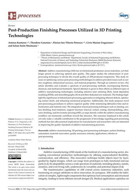PDF Post Production Finishing Processes Utilized In 3D Printing