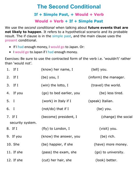 The Second Conditional Worksheet English Verbs Practice