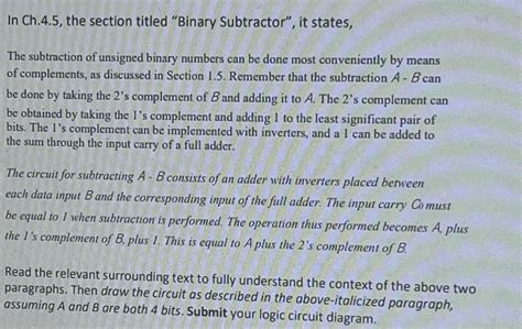 Solved In Ch 4 5 The Section Titled Binary Subtractor It