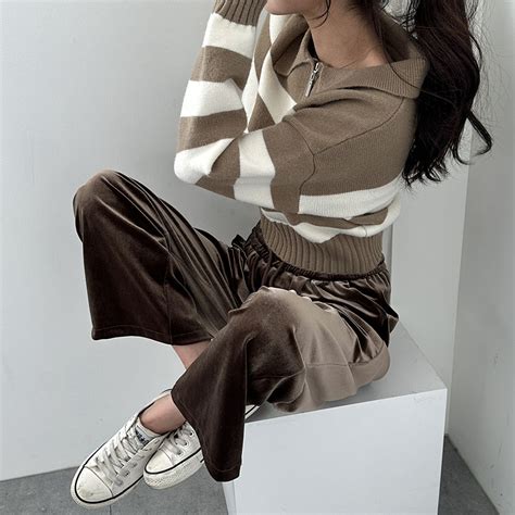 피치콩 밴딩롱기장 부드러운 벨로아 블루베리 와이드팬츠 벨벳 트레이닝