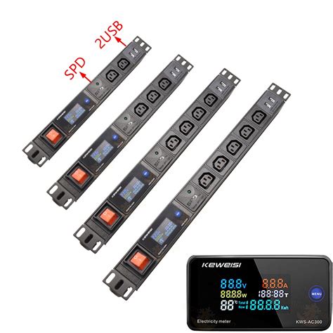 Pdu Power Strip With Digital Meter Surge Protection C13 Socket Distribution Unit 2usb 2m