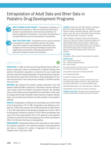 PDF Extrapolation Of Adult Data And Other Data In Pediatric Drug Development Programs