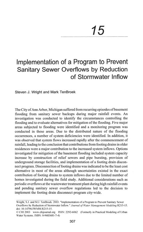 Pdf Implementation Of A Program To Prevent Sanitary Sewer Overflows By Reduction Of Stormwater