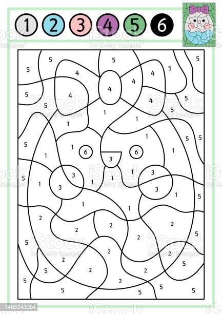 벡터 부활절 색상 숫자 활동으로 귀여운 카와이 달걀과 활 봄 휴가 장면입니다 재미있는 전통 상징으로 흑백 계산 게임 아이들을위한