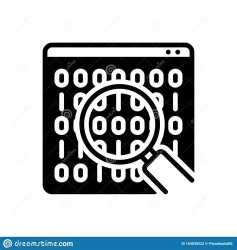 Black Solid Icon For Binary Data Search Symbol And Coding Stock Vector