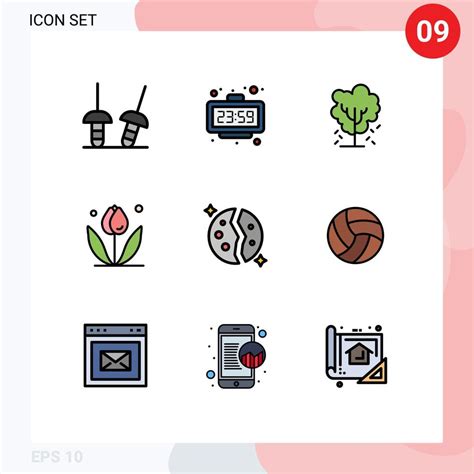 Mobile Interface Filledline Flat Color Set Of 9 Pictograms Of Astronomy Nature Tree Floral