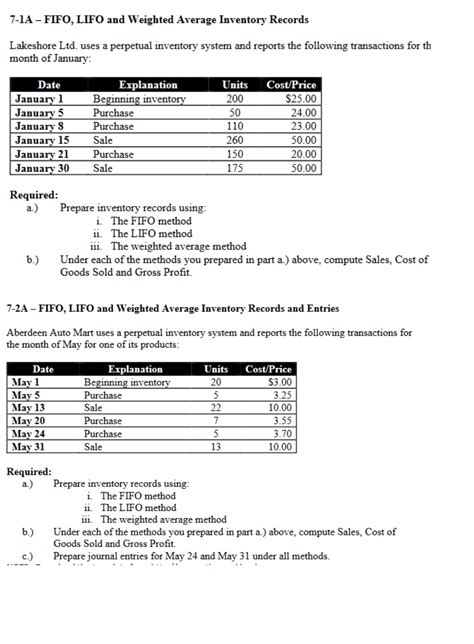 Solved 7 1A FIFO LIFO And Weighted Average Inventory Chegg Com