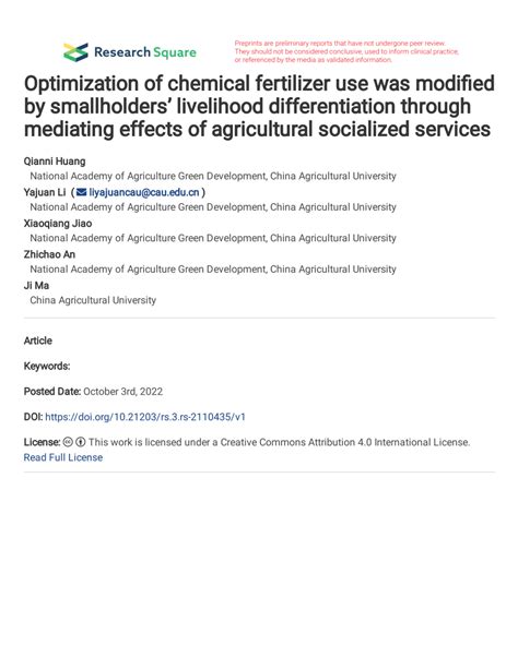 Pdf Optimization Of Chemical Fertilizer Use Was Modified By Smallholders Livelihood