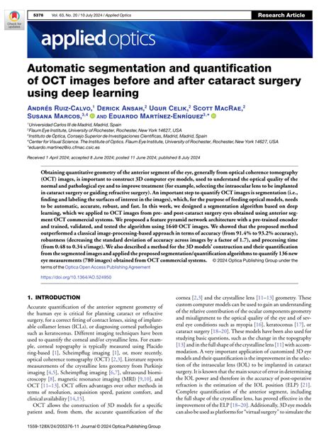 Pdf Automatic Segmentation And Quantification Of Oct Images Before And After Cataract Surgery