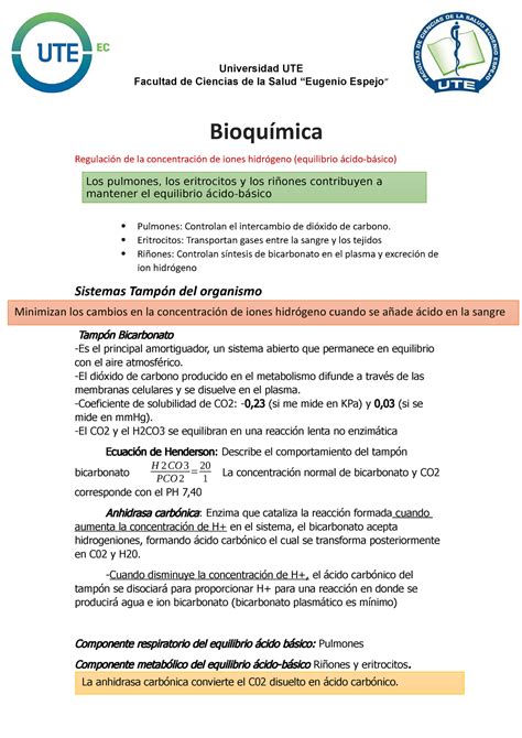 Equilibrio Acido Base Universidad Ute Facultad De Ciencias De La